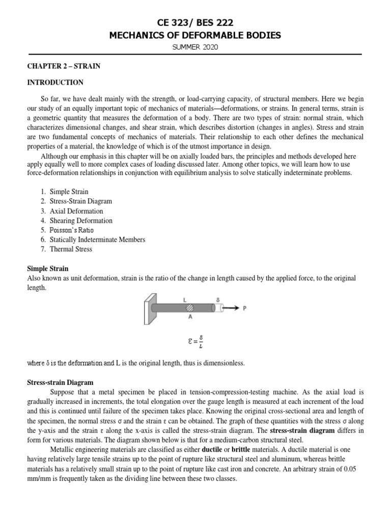 CE 323/ BES 222 Mechanics of Deformable Bodies: Chapter 2 - Strain | PDF | Deformation ...