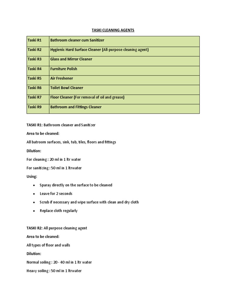 Taski Cleaning Agents | PDF | Toilet | Bathroom