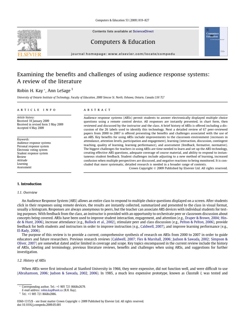 Computers & Education: Robin H. Kay, Ann Lesage | PDF | Peer Review ...