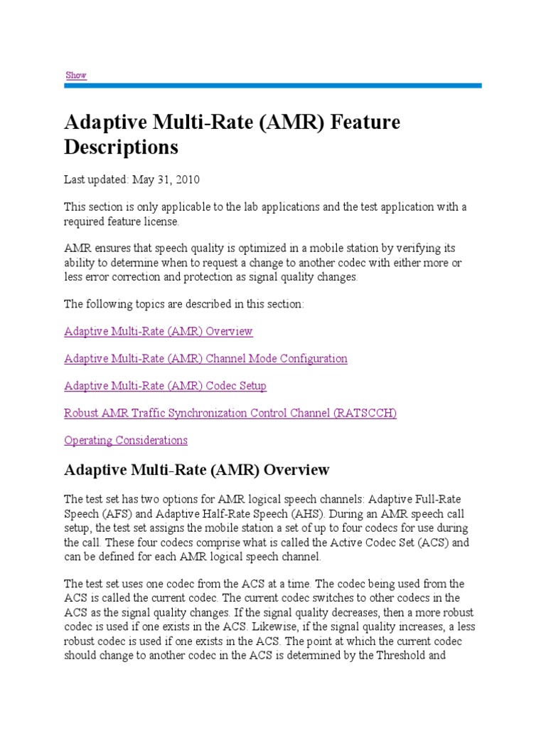 Adaptive Multi-Rate (AMR) Feature Descriptions | PDF | General Packet Radio Service ...
