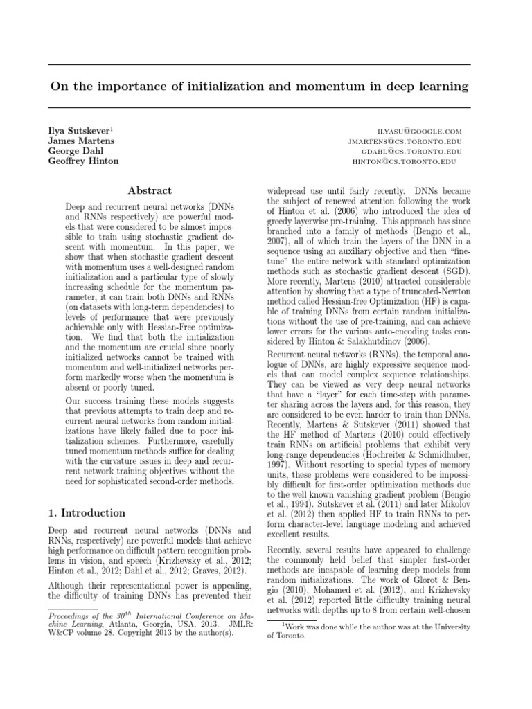 On The Importance of Initialization and Momentum in Deep Learning | PDF ...