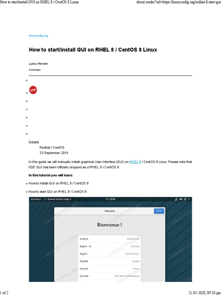 Install GUI On RHEL 8 PDF | PDF | Linux | Desktop Environment