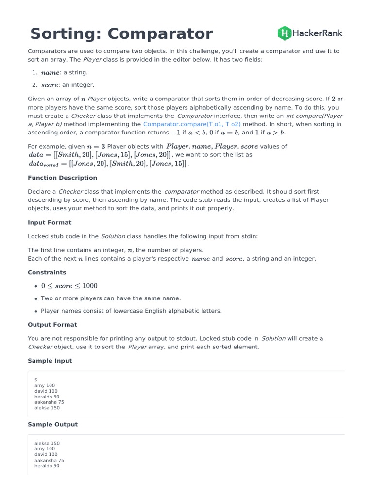 Java Comparator for Player Sorting | PDF | Computers