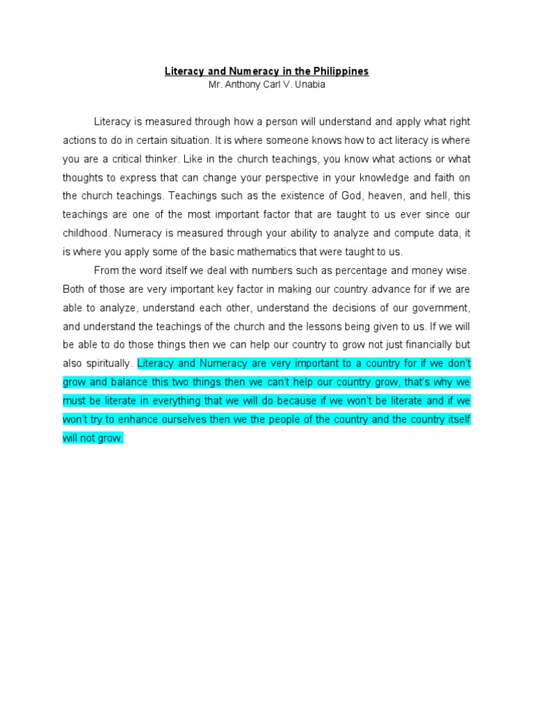 Importance of Literacy and Numeracy in the Philippines | PDF