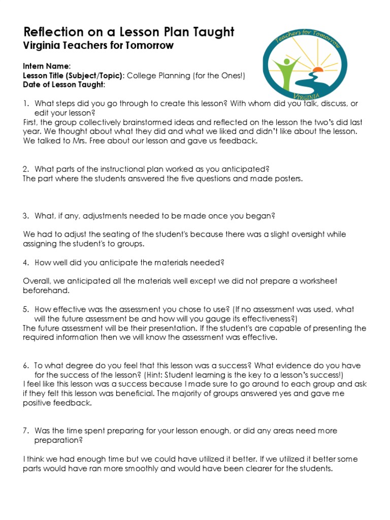 Khyannia Banks - Ed College Lesson Plan Reflection - 2797664 | PDF | Lesson Plan | Education Theory