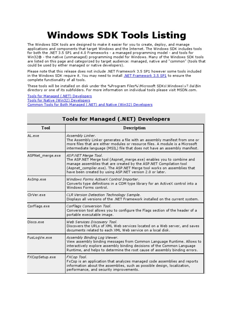 Windows SDK Tools Listing | PDF | Xml Schema | Xml