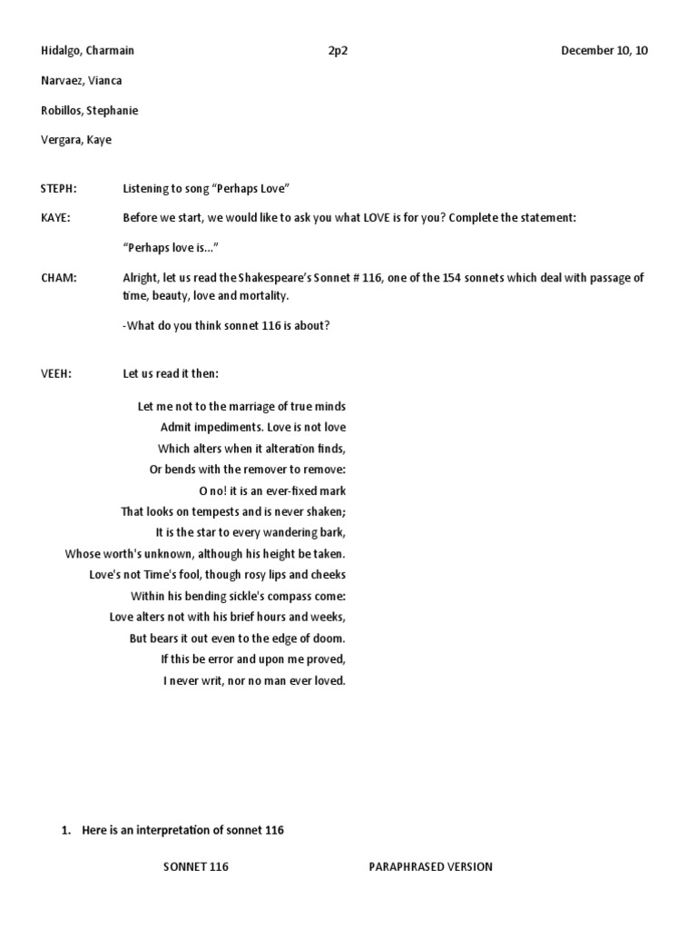 Sonnet 116 Pdf Poetry Stanzaic Form