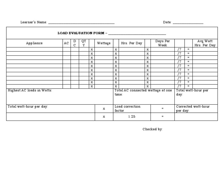 Load Evaluation Form | PDF