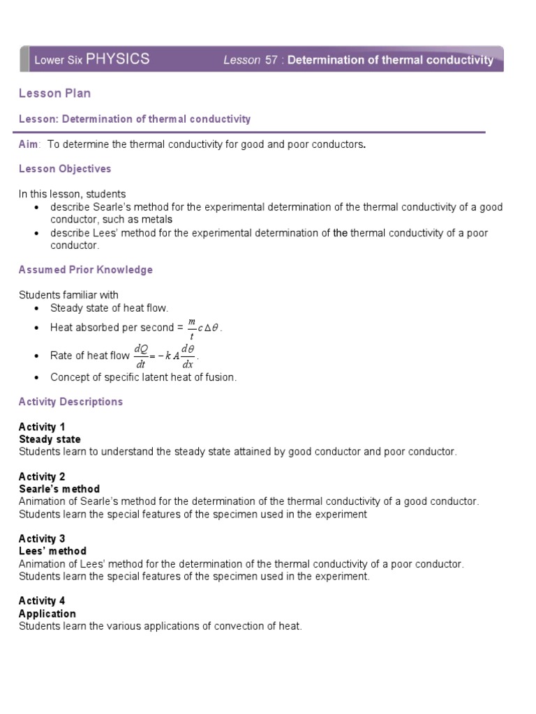 Thermal Conductivity Lesson | PDF | Thermal Conductivity | Heat Transfer