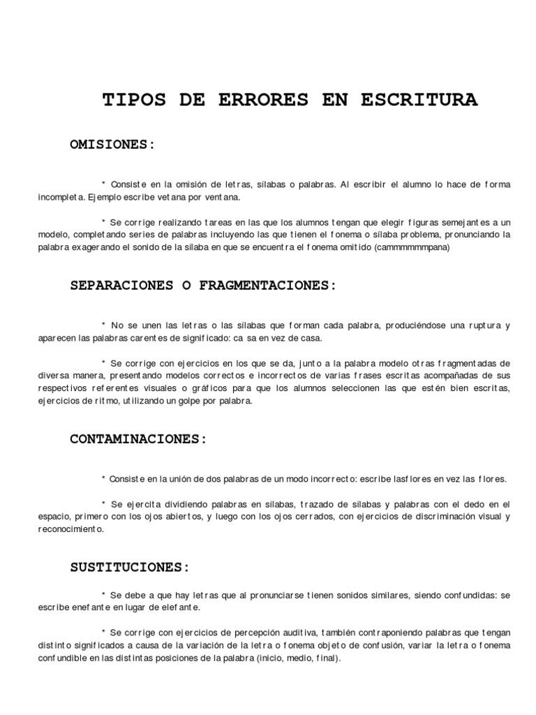 Tipos y Ejemplos de Errores de Escritura | PDF | Palabra | Ritmo