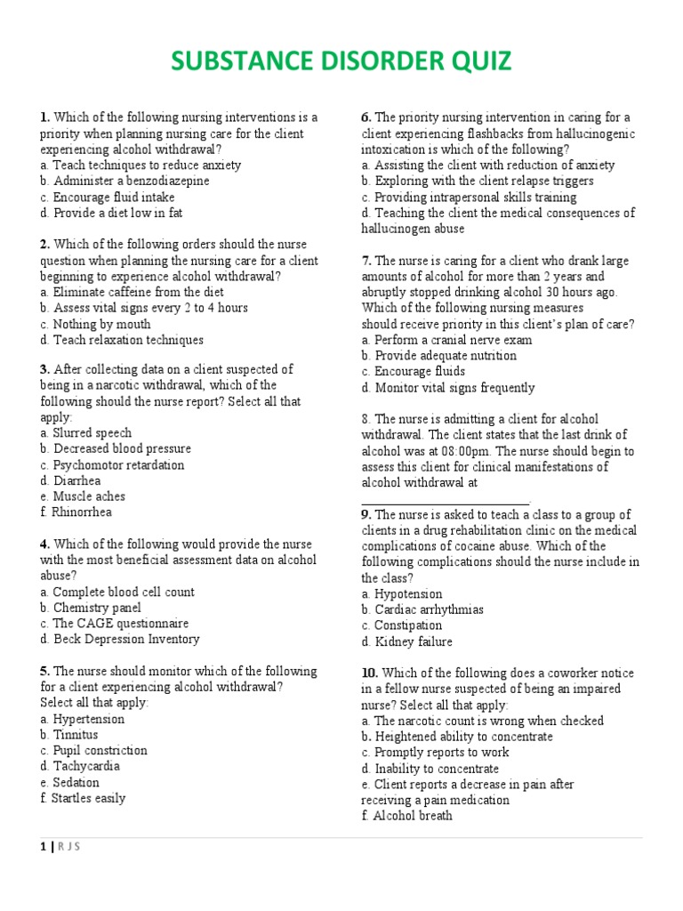 Substance Disorder Quiz | PDF | Substance Use Disorder | Substance ...