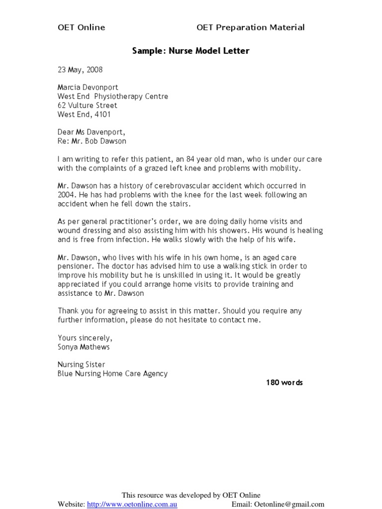 Sample Nurse Model Letter | PDF