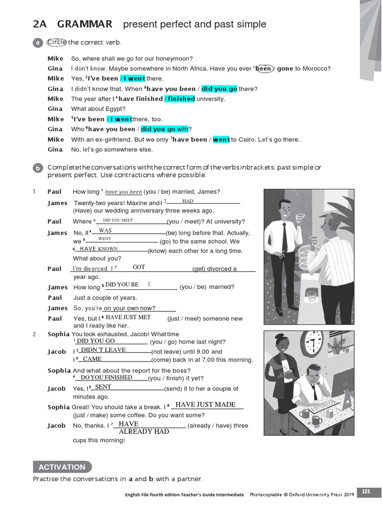 2A GRAMMAR Present Perfect and Past Simple: The Correct Verb. Circle ...