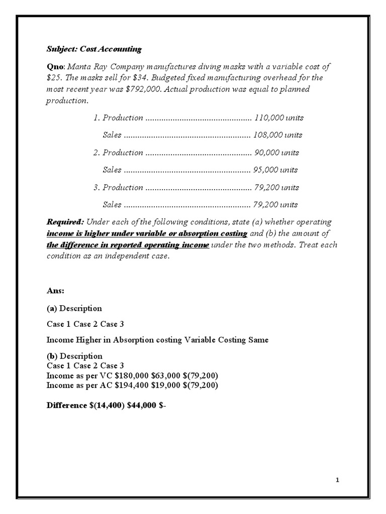 Task Cost Accounting Word | PDF