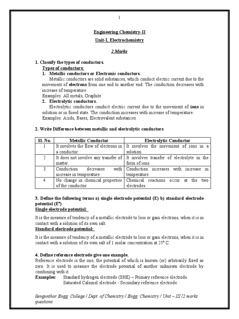 Engineering Chemistry-II 2 MARKS | PDF | Corrosion | Electrochemistry