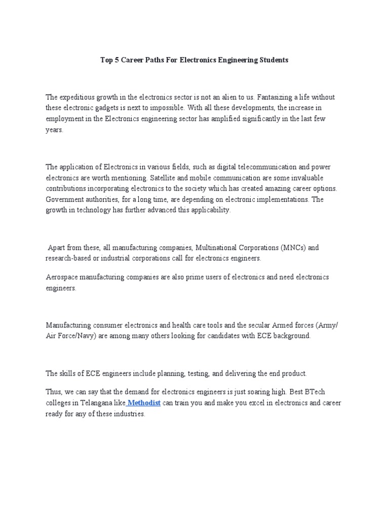 Top 5 Career Paths For Electronics Engineering Students | PDF ...