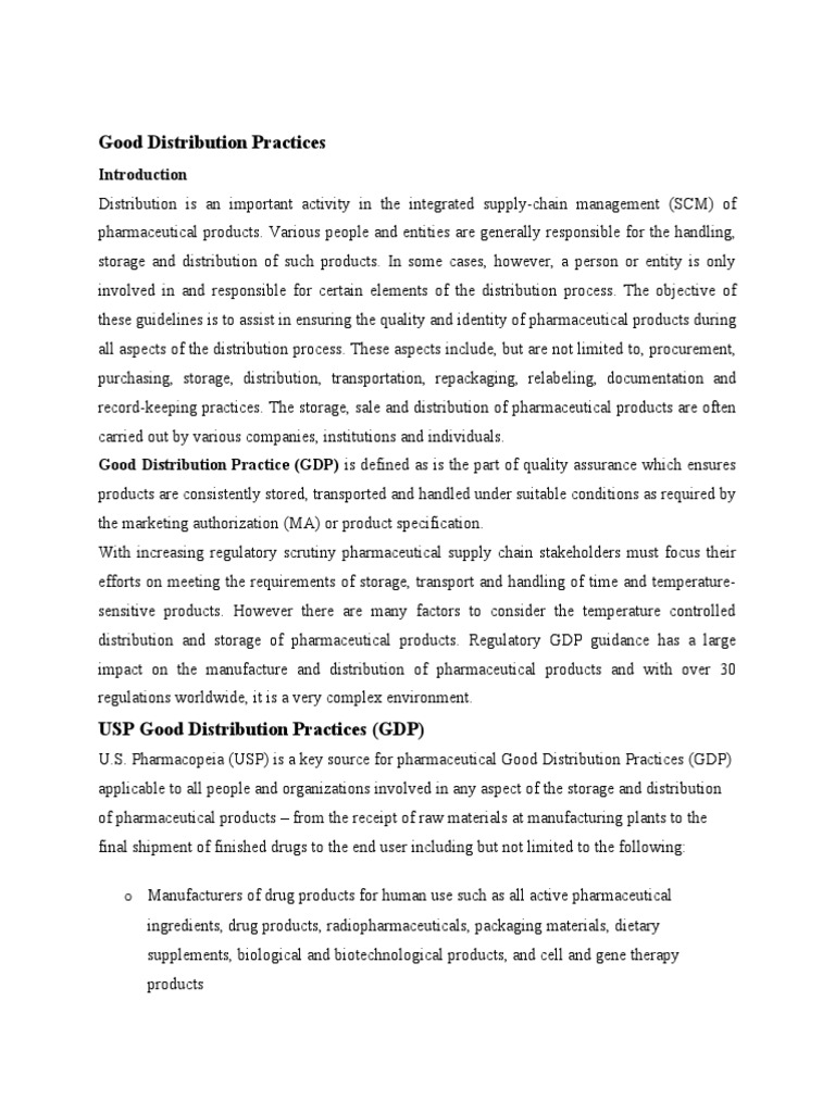 Good Distribution Practices | PDF | Food And Drug Administration ...