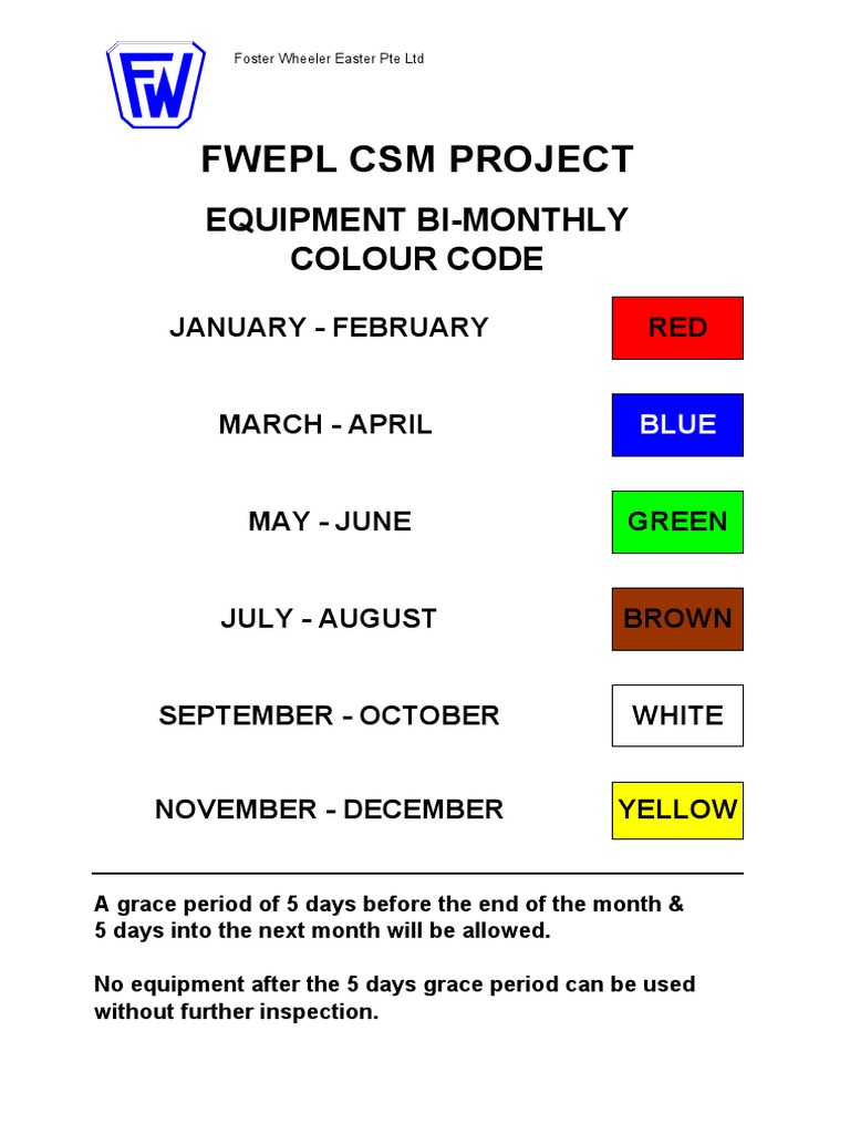 Fwepl CSM Project: Equipment Bi-Monthly Colour Code | PDF