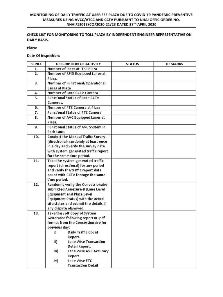 Daily Traffic Monitoring at Toll Plazas | PDF | Closed Circuit ...