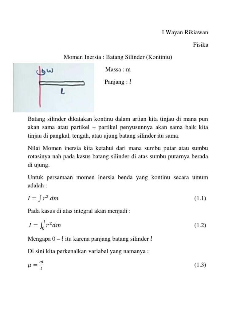 Momen Inersia Batang Silinder | PDF
