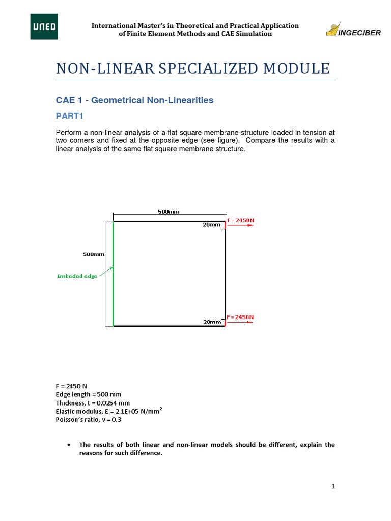 Non-Linear Specialized Module: CAE 1 - Geometrical Non-Linearities | PDF