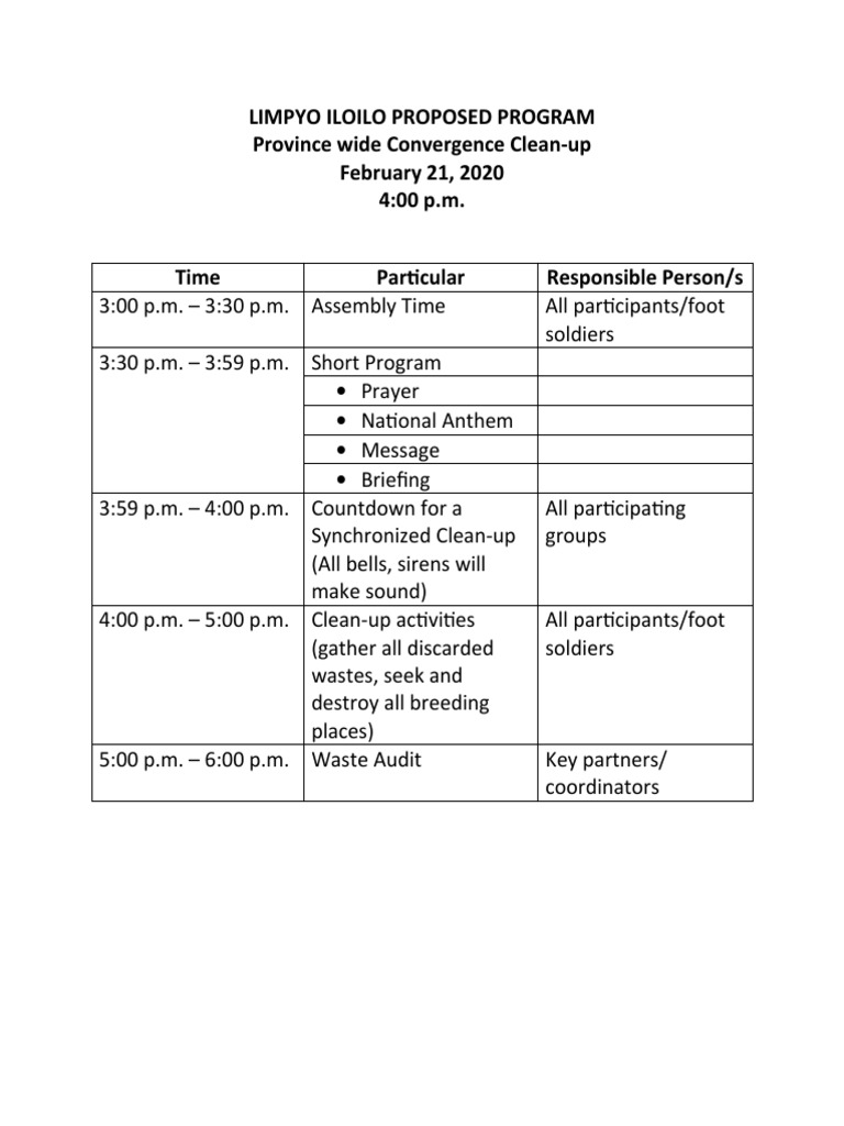 Limpyo Iloilo Clean-up Program Schedule | PDF