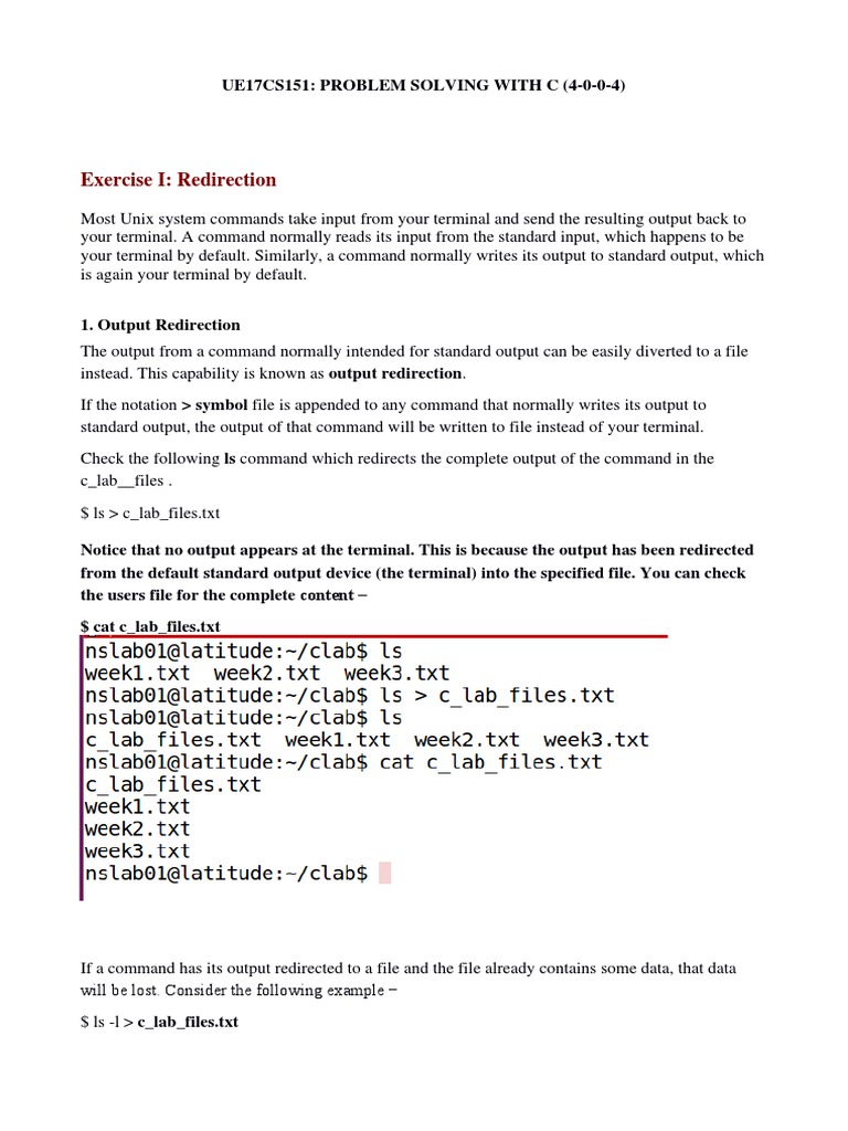 Unix Command Redirection Guide | PDF | Computers | Technology & Engineering