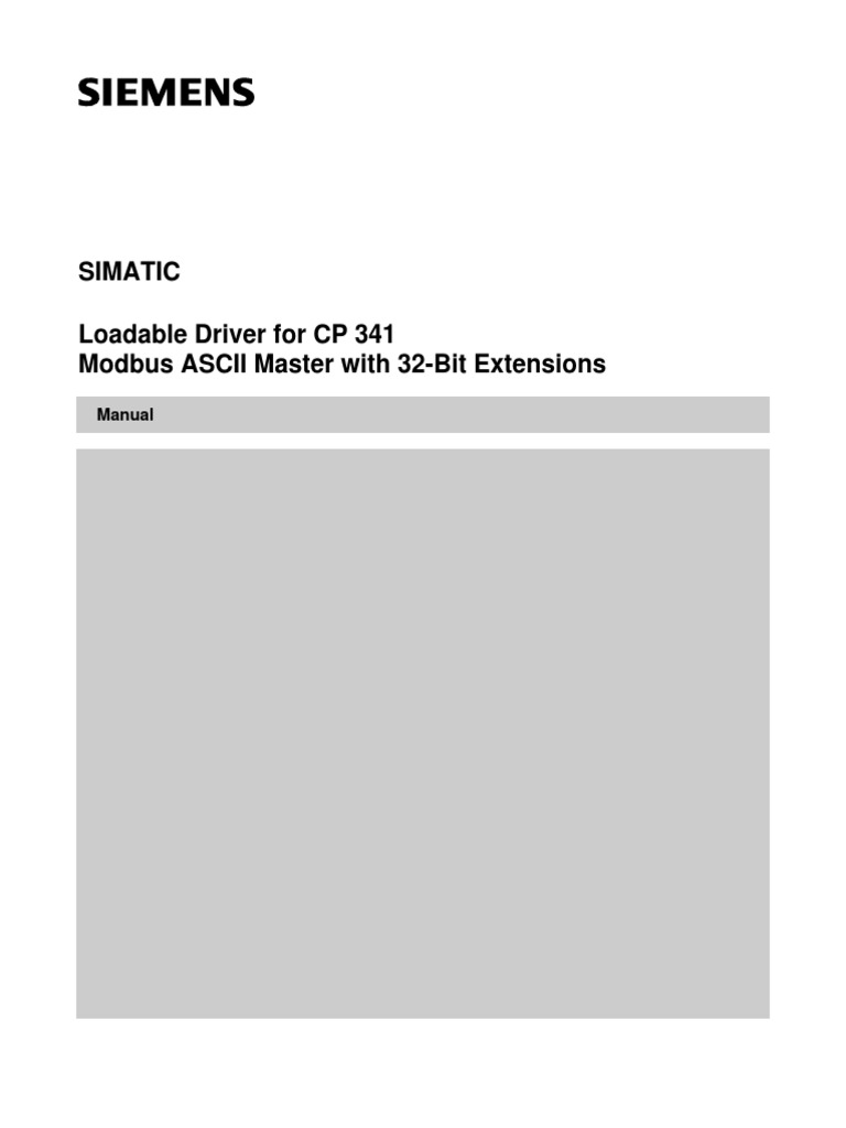 Simatic Loadable Driver For CP 341 Modbus ASCII Master With 32-Bit Extensions | Download Free ...