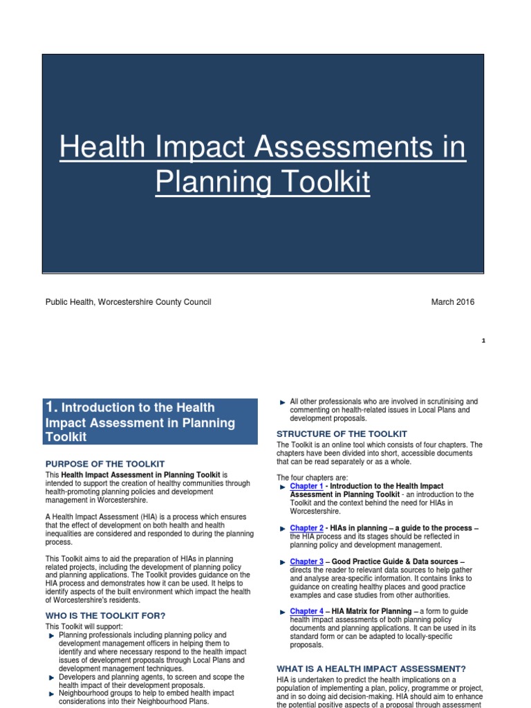 Health Impact Assessment Toolkit for Worcestershire | PDF ...