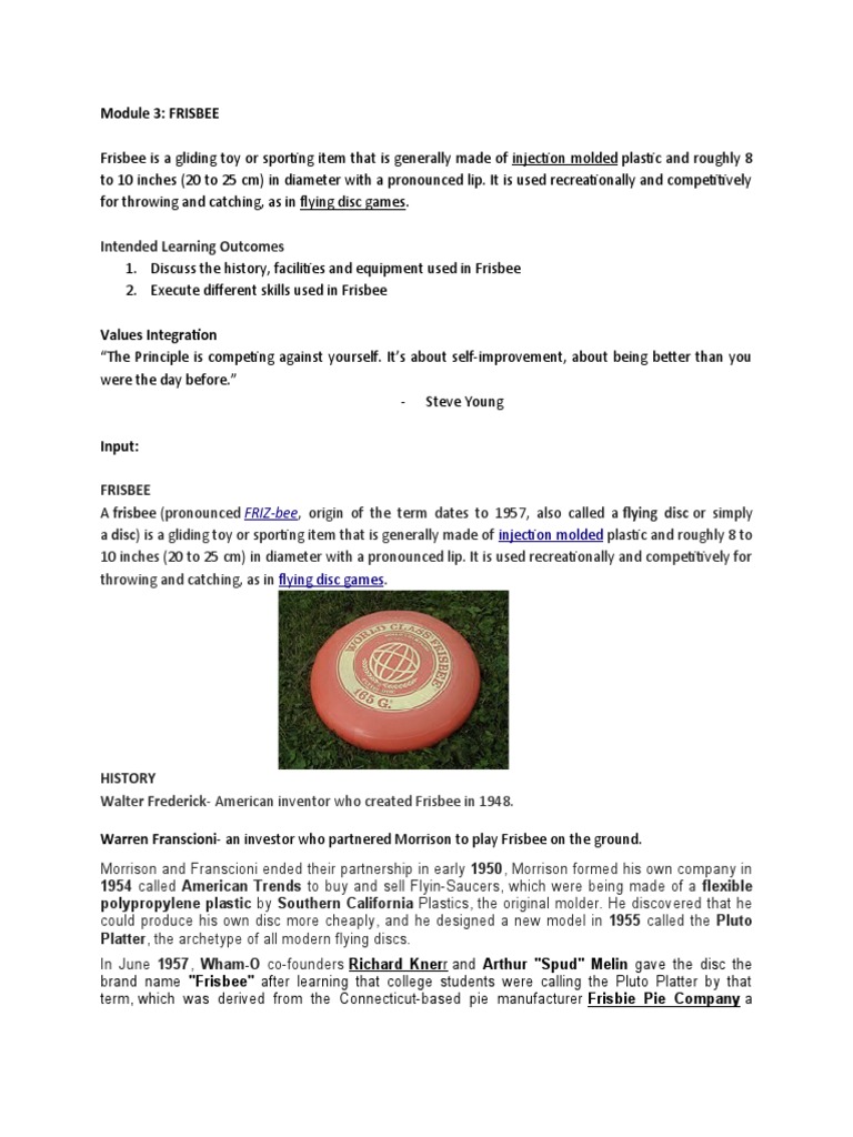 Module 3: FRISBEE: Intended Learning Outcomes | PDF | Athletic Sports ...