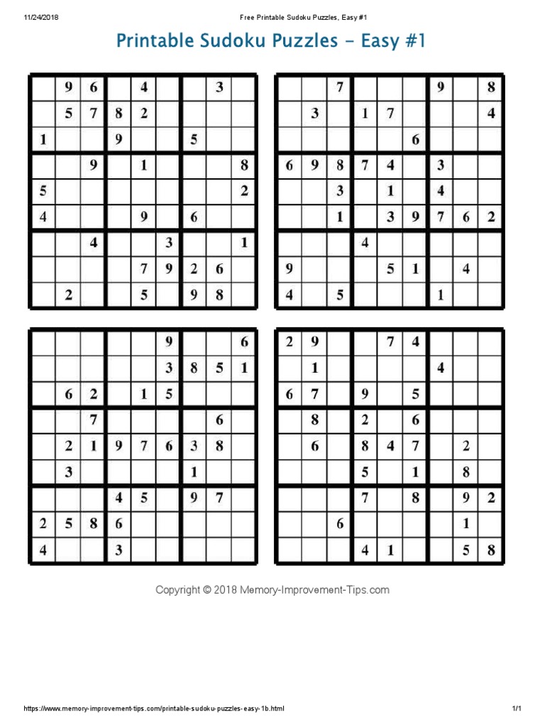 Free Printable Sudoku Puzzles, Easy #1 | PDF | Games & Activities | Art