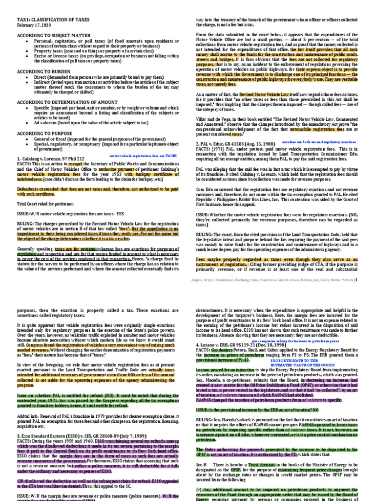 Tax1: Classification of Taxes: MVR Fees Are Both Tax and Regulatory ...