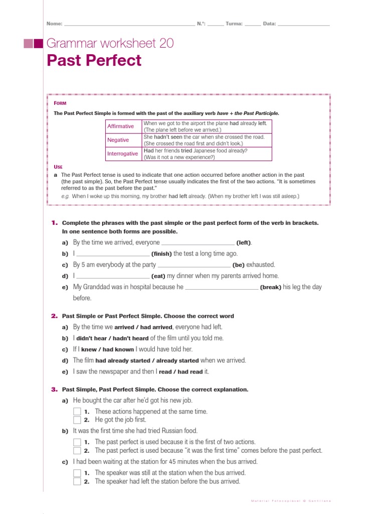 Past Perfect | Download Free PDF | Perfect (Grammar) | Linguistic ...