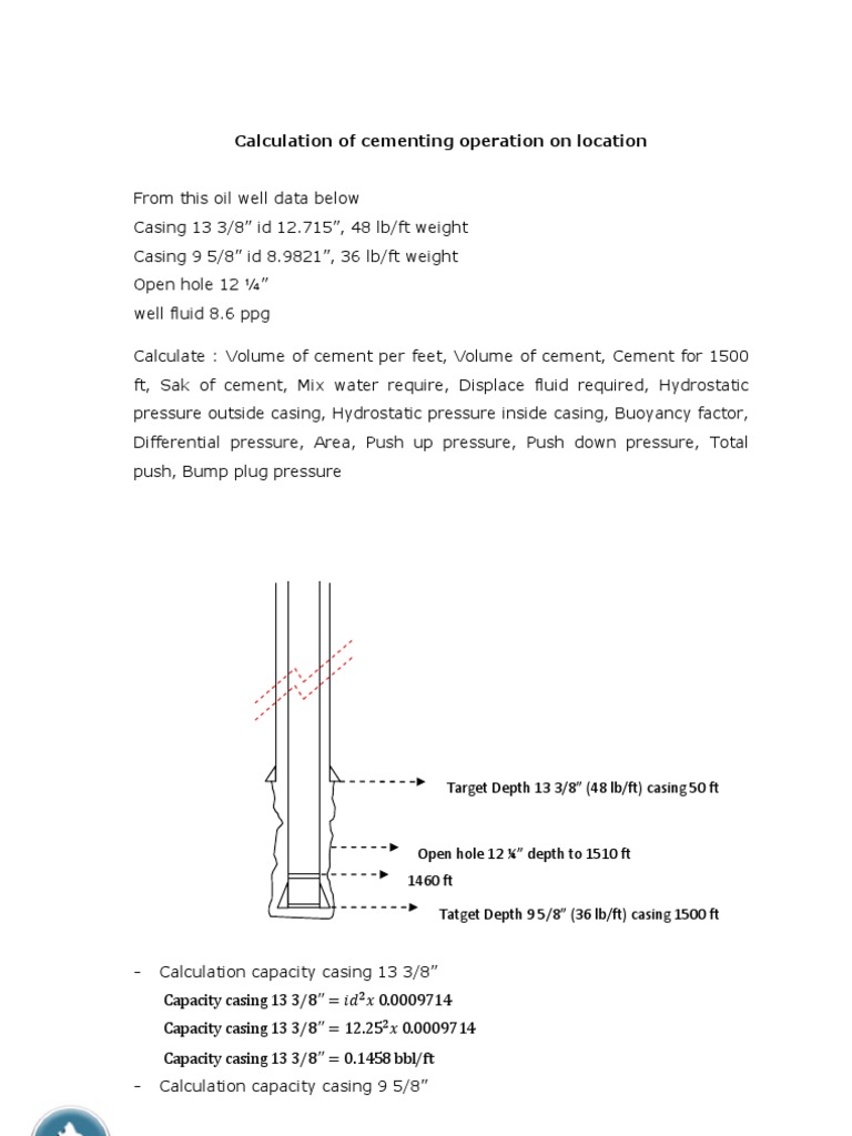 Cementing Operation Calculations | PDF | Casing (Borehole) | Buoyancy
