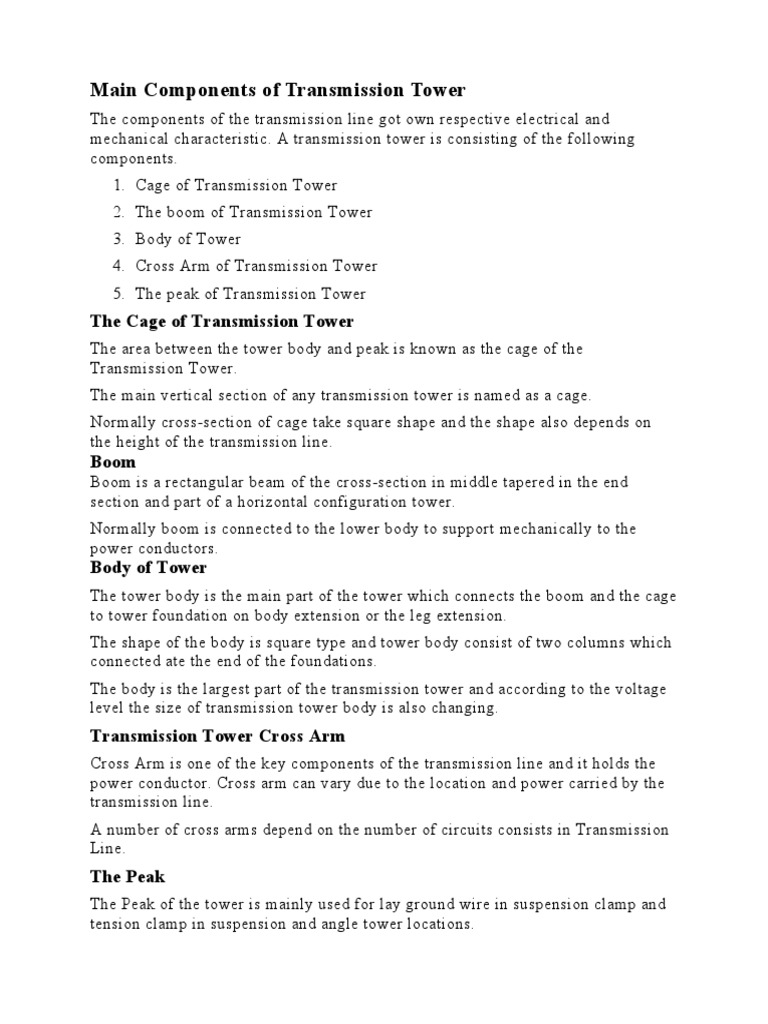Main Components of Transmission Tower | PDF | Electric Power ...
