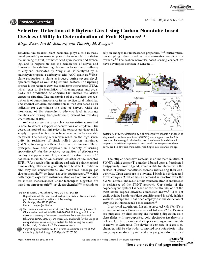 Selective Detection of Ethylene Gas Using | PDF | Carbon Nanotube ...
