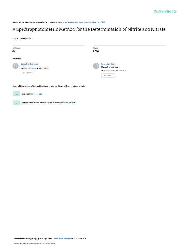 A Spectrophotometric Method For The Determination Pdf Pdf Nitrate Nitrite