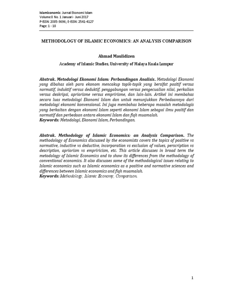 Methodology of Islamic Economics: An Analysis Comparison: Academy of ...