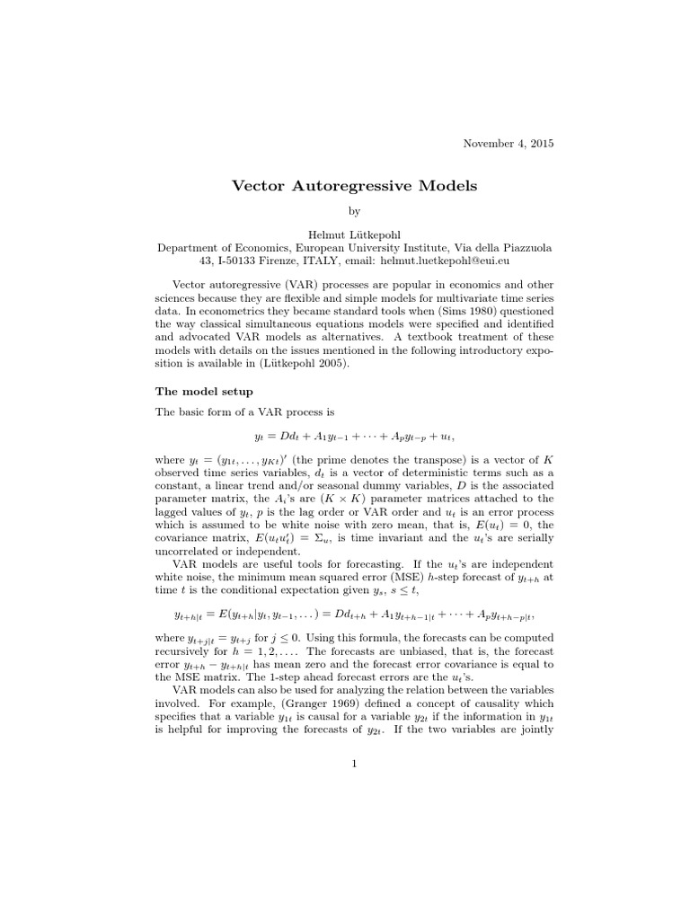 Vector Autoregressive Models: T T 1 T 1 P T P T T | PDF | Vector Autoregression | Ordinary Least ...