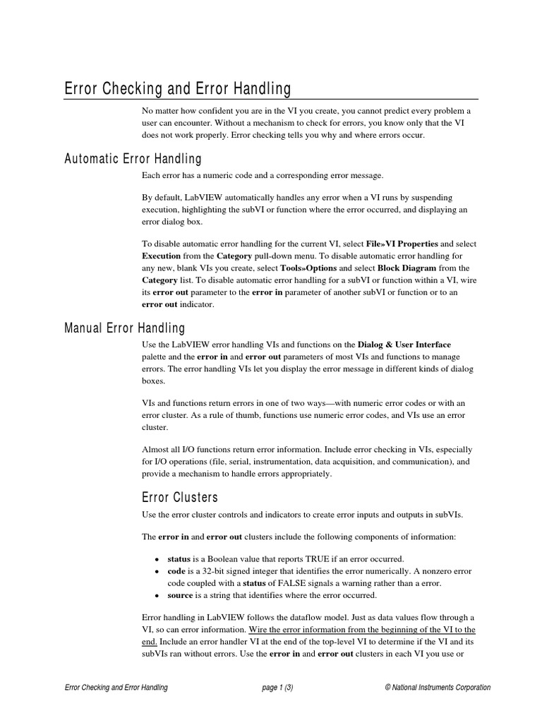 Labview Error Handling Pdf Pdf Error Detection And Correction Parameter Computer Programming 6881
