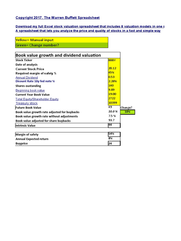 Intrinsic Value Calculator. Book Value and Dividend Growth | PDF ...