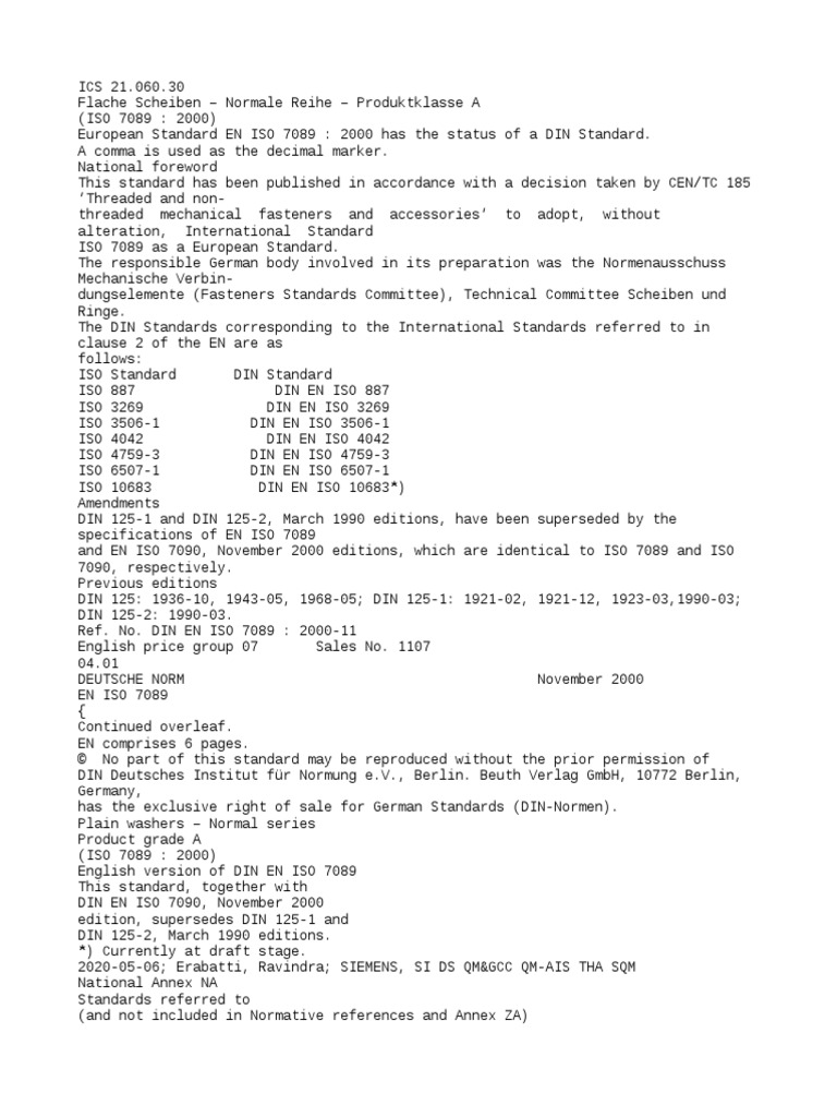 Din en Iso 7089 | PDF | Screw | Washer (Hardware)