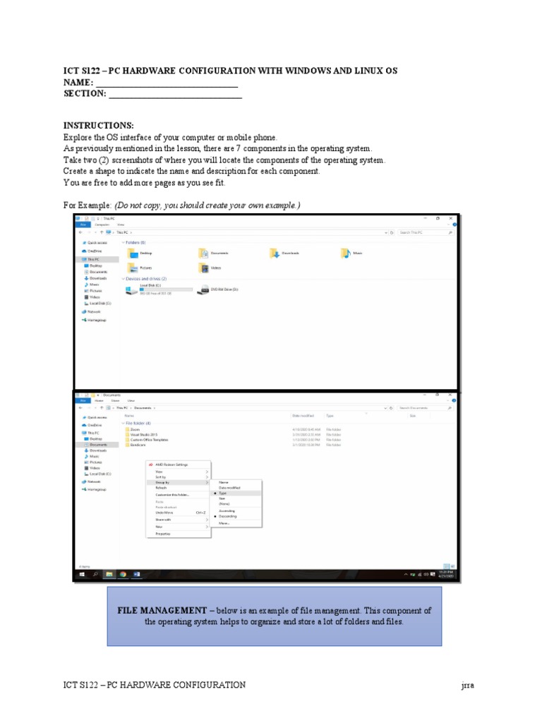 Ict S122 - PC Hardware Configuration With Windows and Linux Os NAME: - SECTION | PDF