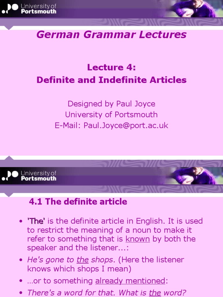 German Grammar Lectures: Definite and Indefinite Articles | Download ...