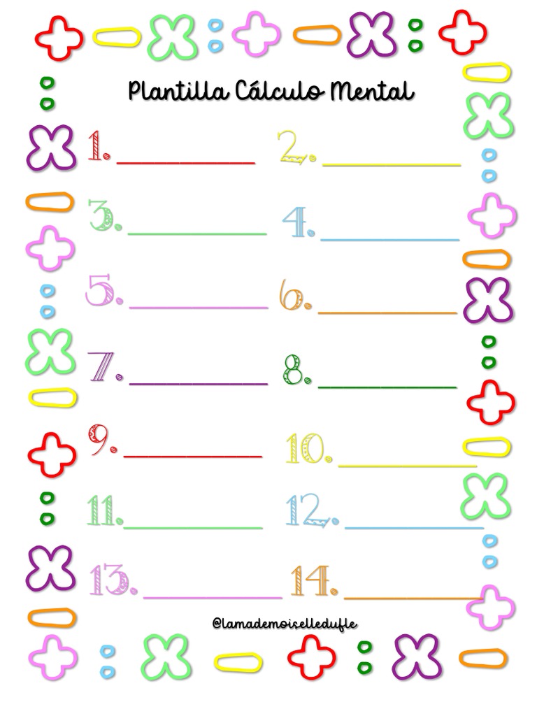 Hoja para calculo mental - Educational Images | Picstank