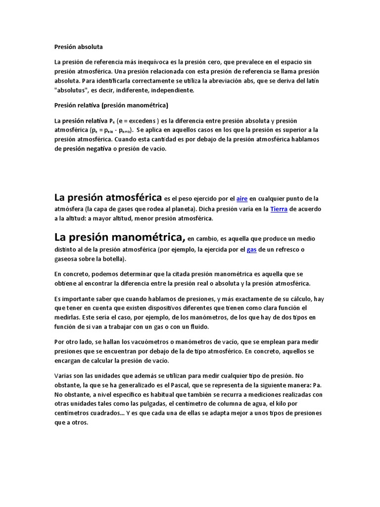 Presión Absoluta | PDF | Medida de presión | Presión