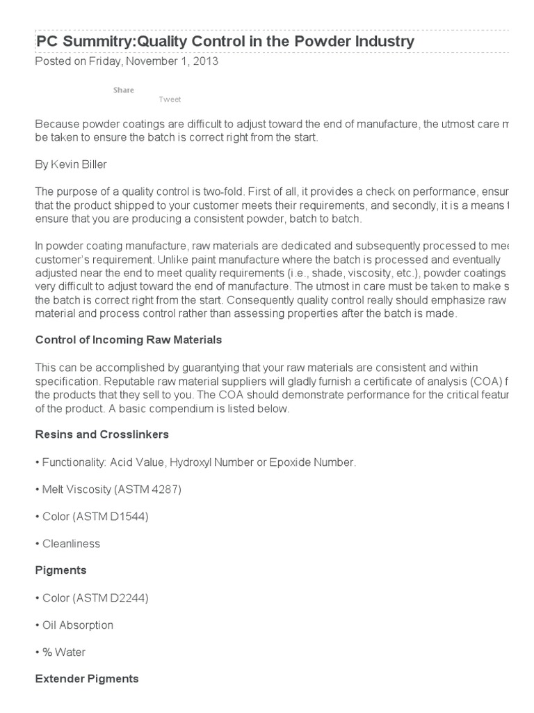 PC Summitry - Quality Control in The Powder Industry - Powder Coated ...