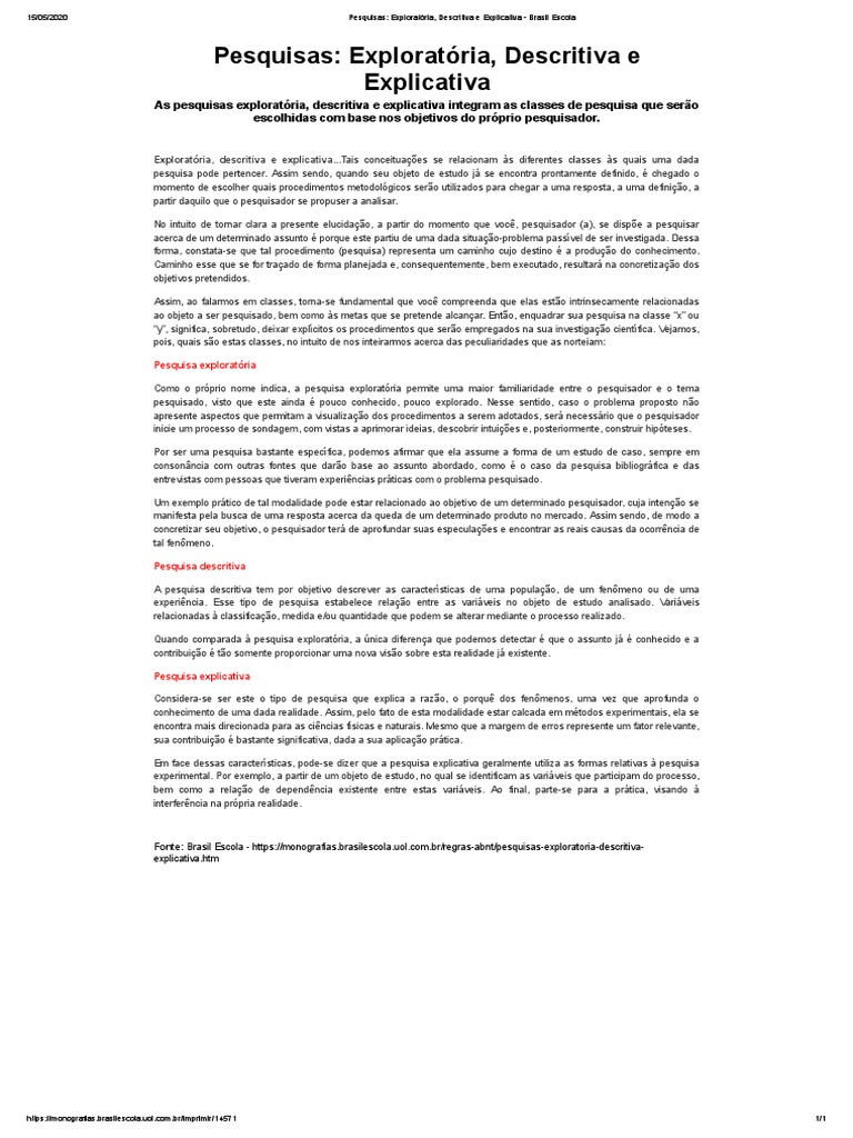 Tipos de Pesquisa: Exploratória, Descritiva e Explicativa | PDF ...