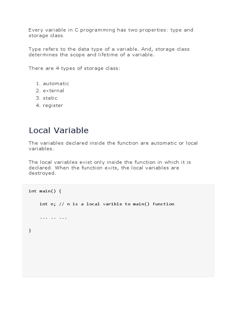 Local Variable: Int Main ( | PDF