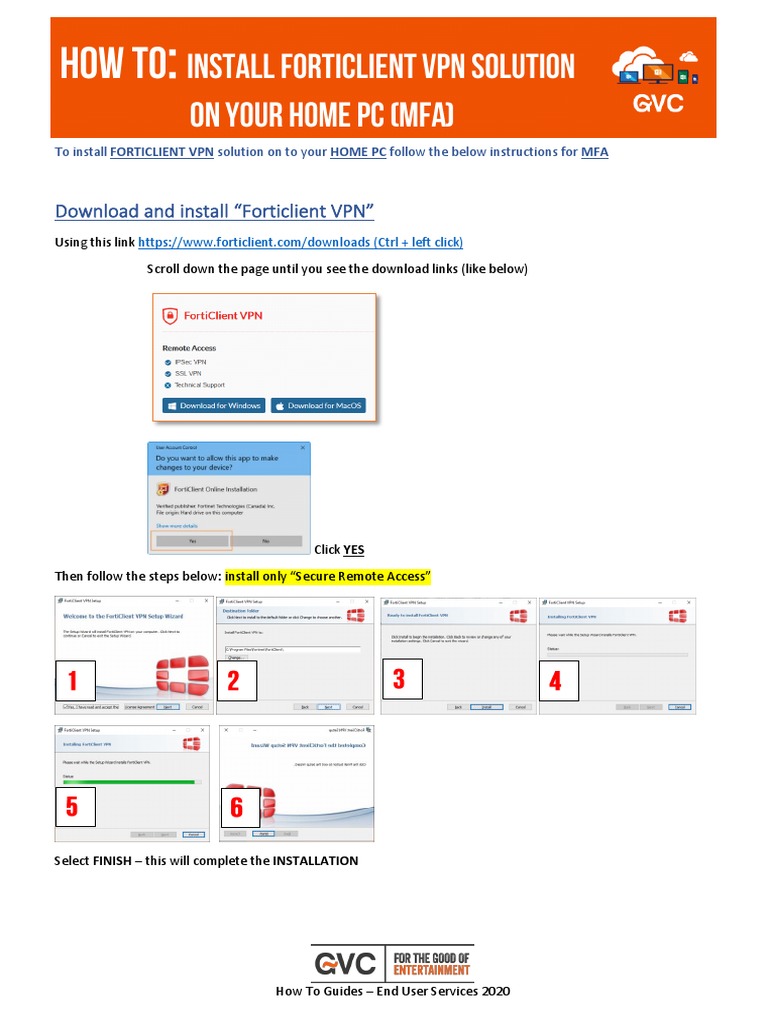 To Install FORTICLIENT VPN On Your HOME PC - MFA | PDF | Login | Office 365